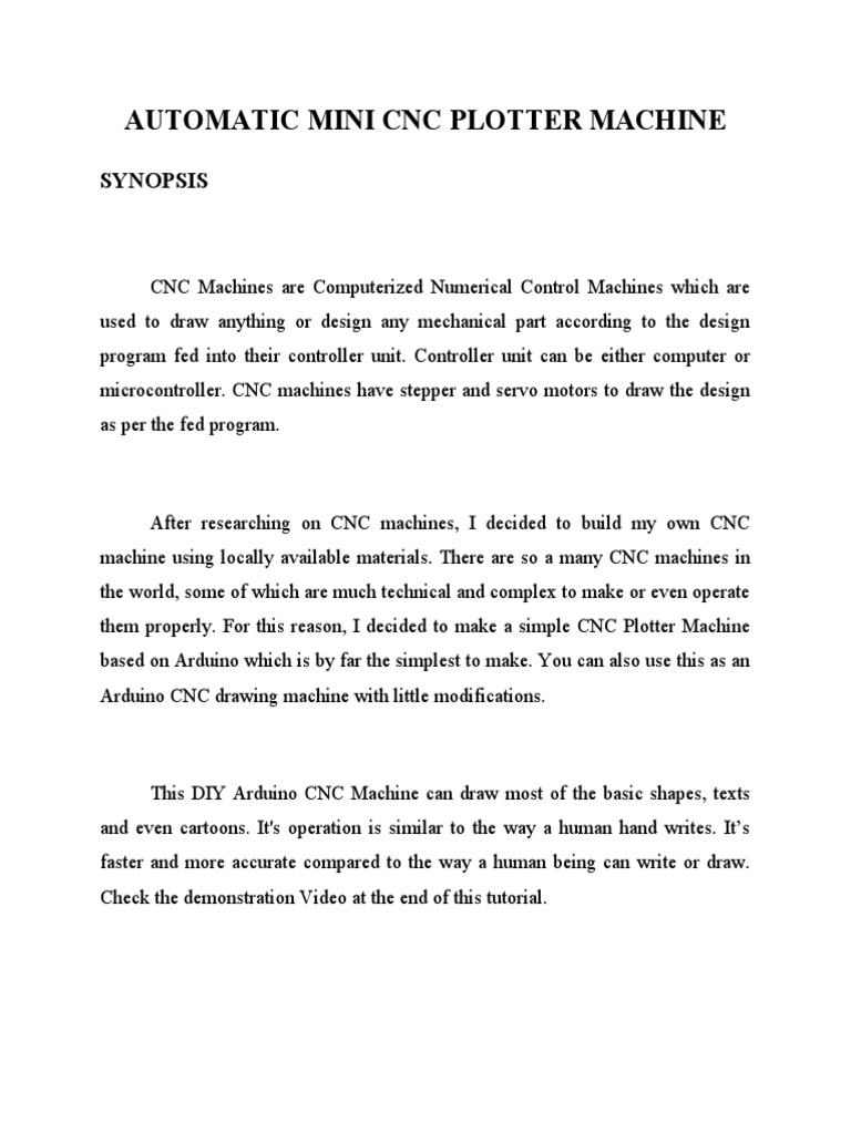 Automatic Mini CNC Plotter Machine | PDF | Numerical Control | Arduino