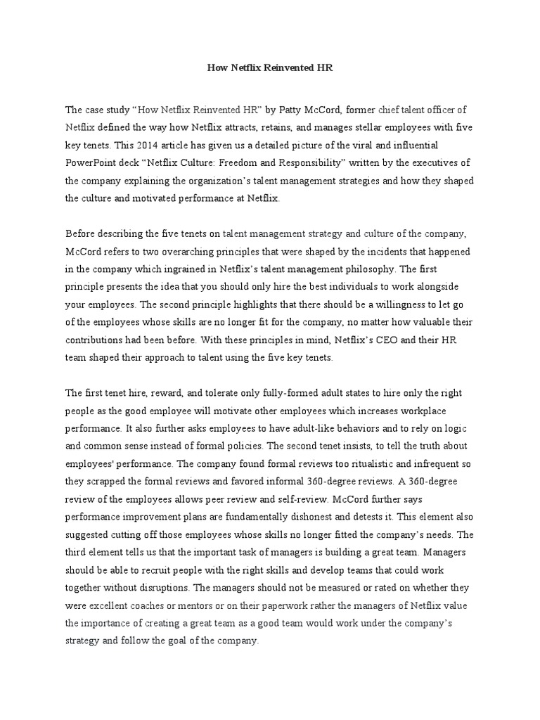 How Netflix Reinvented HR Summary | PDF | Talent Management | Human ...