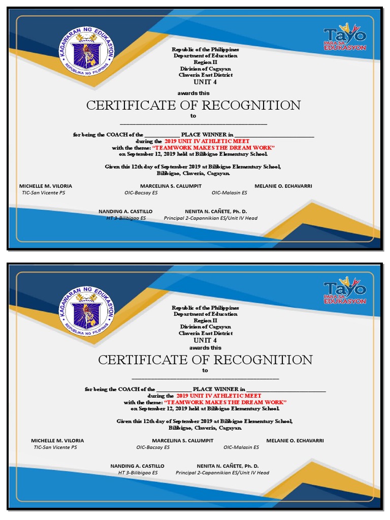 Certificate Winners Unit Meet 2019 | PDF
