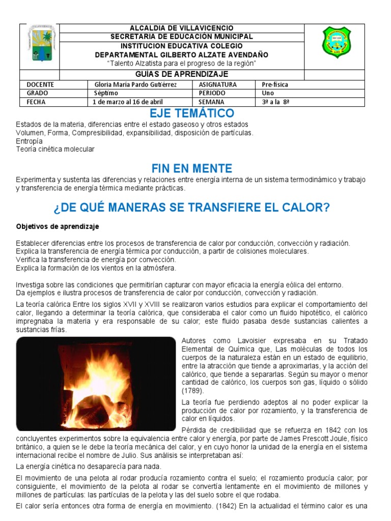 Guía de Aprendizaje: Estados de la Materia | PDF | Calor | Conduccion ...