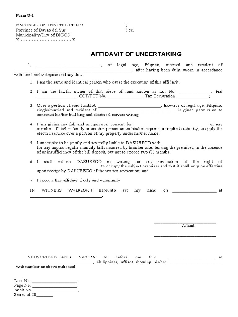 Affidavit of Undertaking | PDF | Affidavit | Civil Law (Common Law)