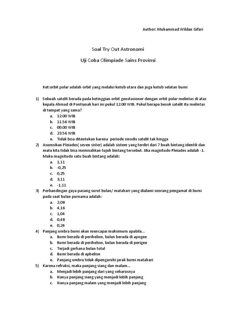 Soal Try Out Astronomi OSP 2012 - Fotometri, MBL, Siskal | PDF