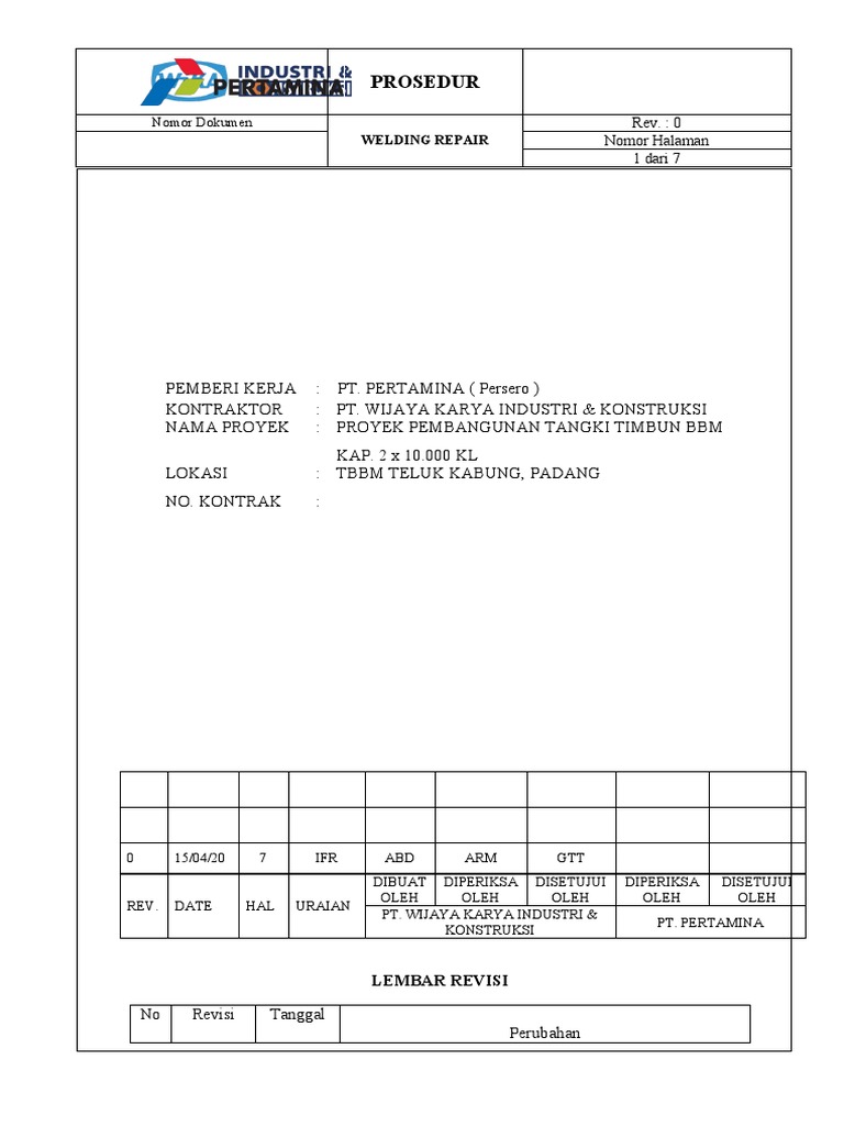 Prosedur Repair Welding Teluk Kabung | PDF
