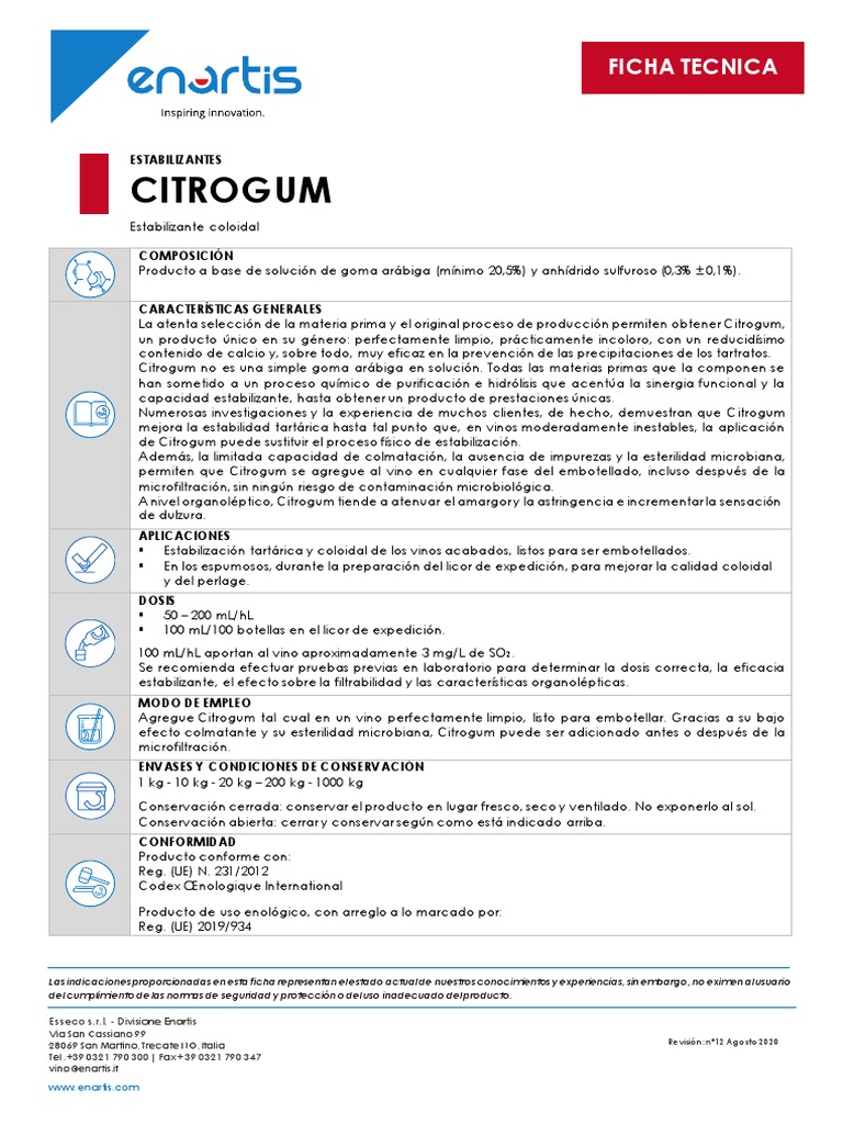 Estabilizante Vino Citrogum: Uso y Beneficios | PDF | Vino | Naturaleza