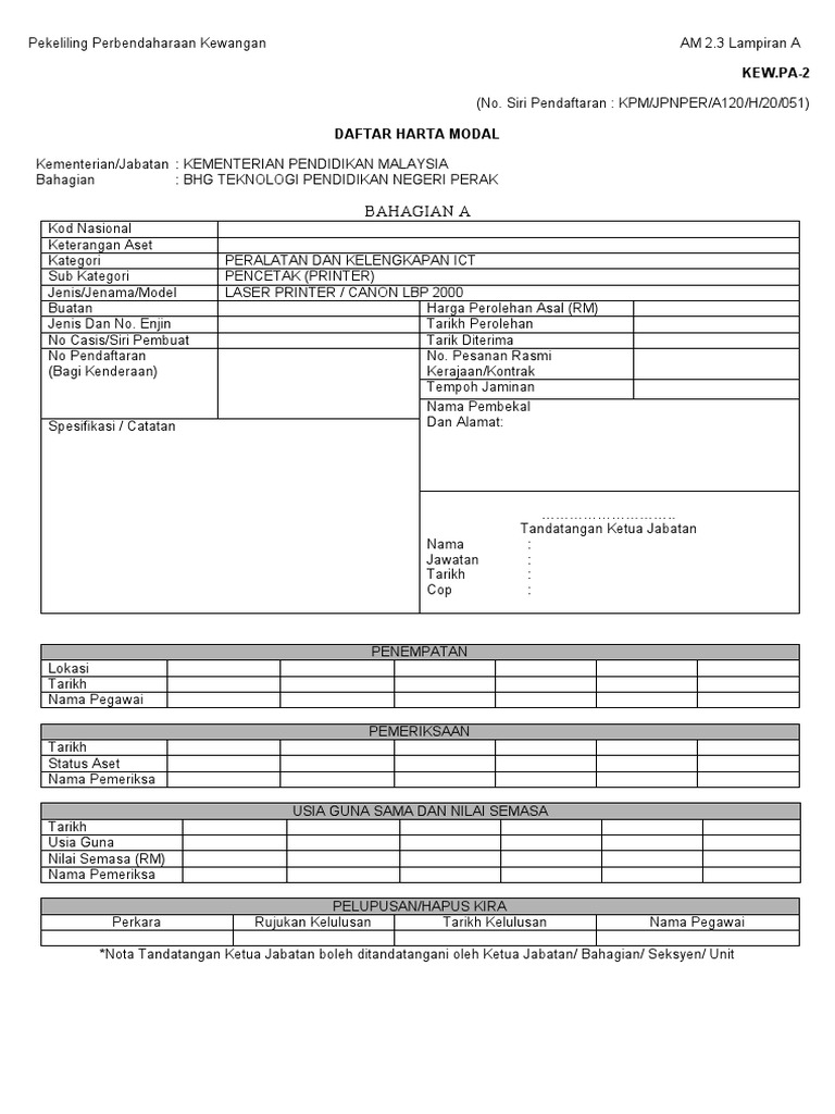 3.KEW - PA-3 (Daftar Harta Modal) | PDF