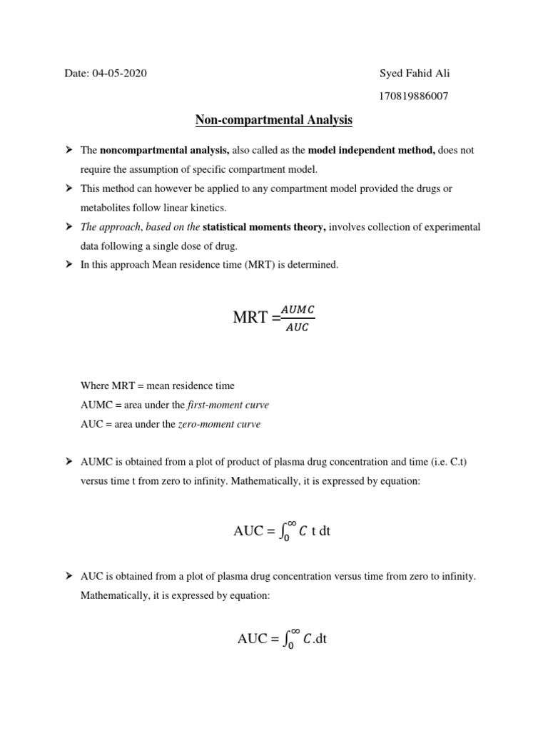 04-05-2020 - Non Compartment Analysis | PDF | Pharmacokinetics | Teaching Mathematics