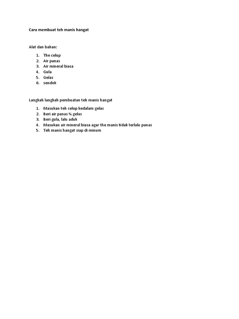 Cara Membuat Teh Manis Hangat | PDF | Memasak, Makanan, & Anggur