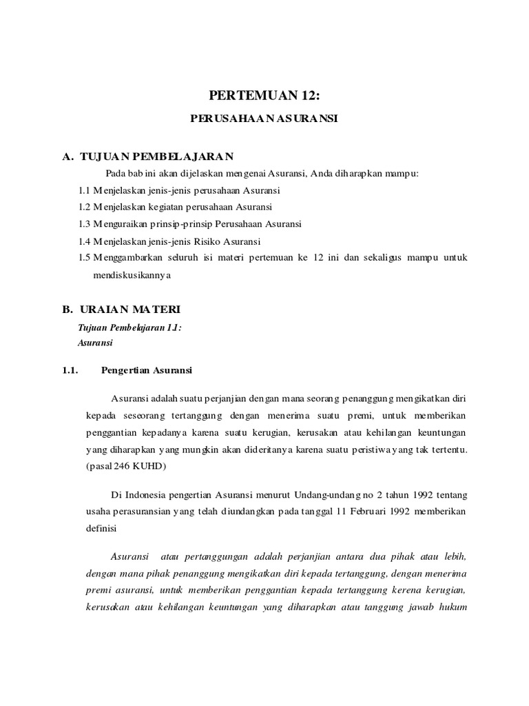 Pertemuan 12 Perusahaan Asuransi | PDF