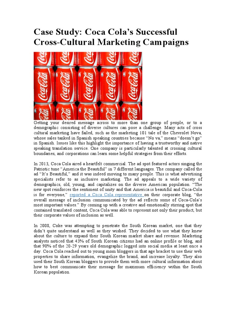 Case Study Coca Cola Cross Cultural Success | PDF | Coca Cola | Advertising