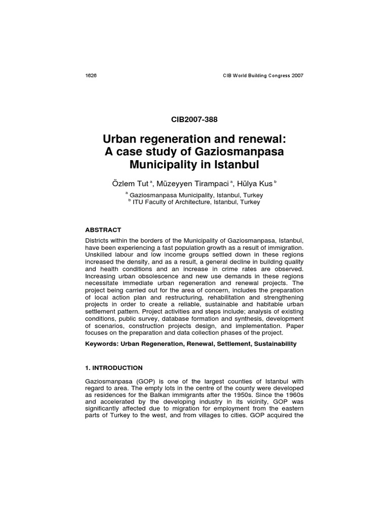 Urban Regeneration and Renewal: A Case Study of Gaziosmanpasa ...