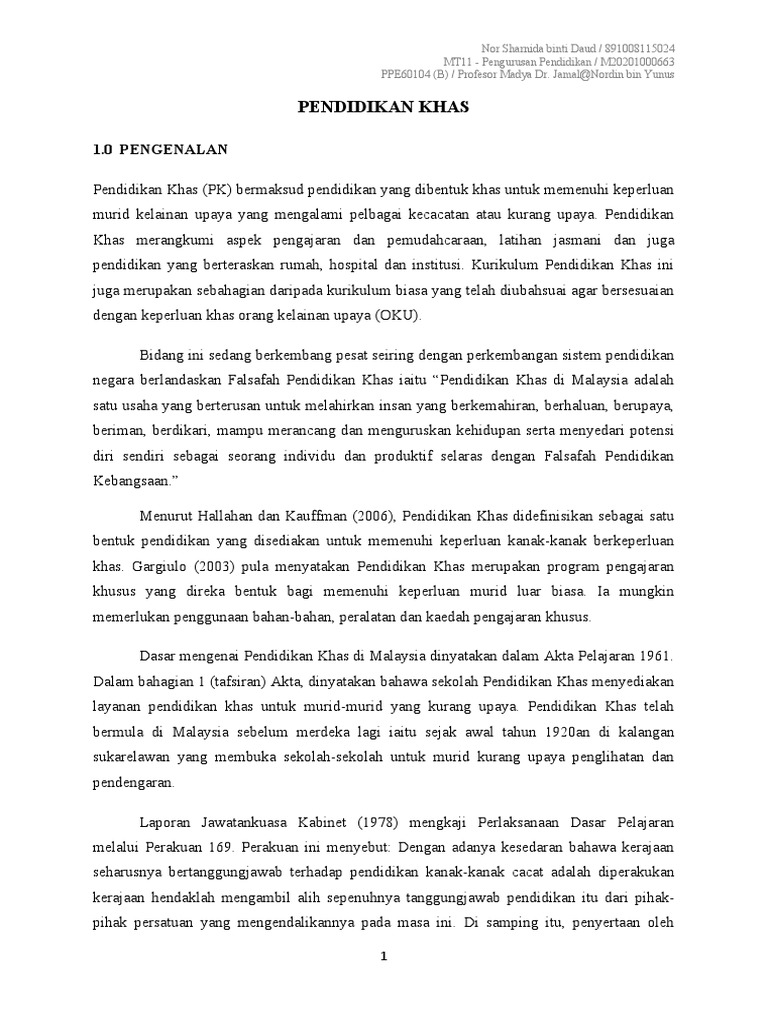 Pendidikan Khas di Malaysia: Sejarah dan Analisis SWOT | PDF