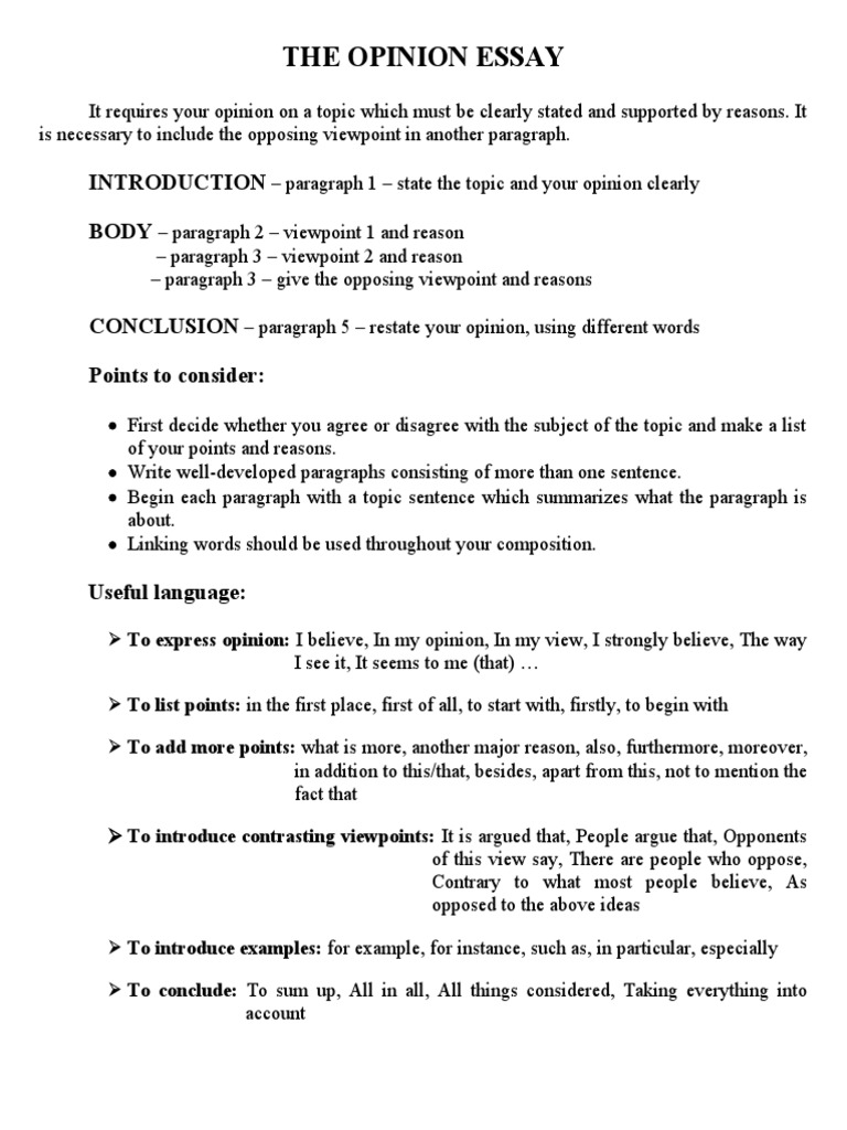 The Opinion Essay: - Paragraph 1 - State The Topic and Your Opinion ...