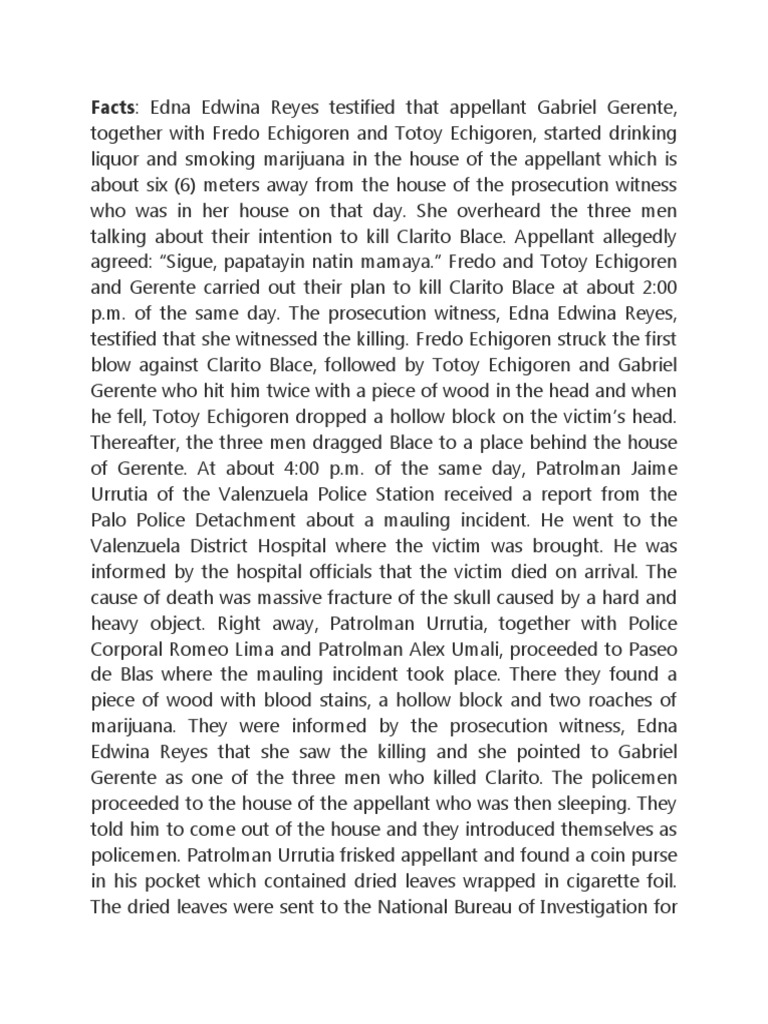 Facts: Edna Edwina Reyes Testified That Appellant Gabriel Gerente | PDF ...