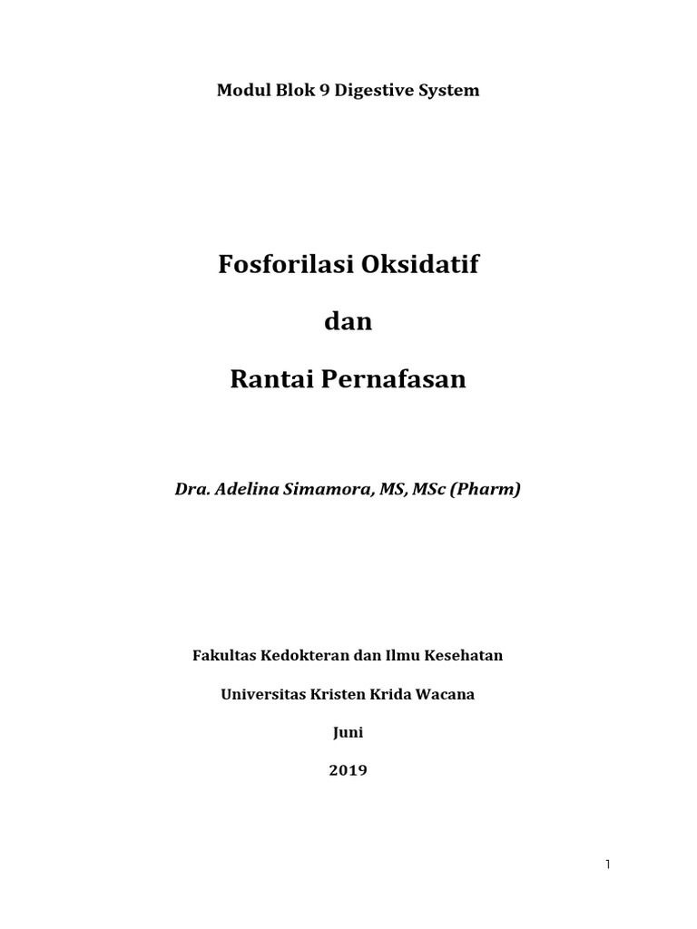 Fosforilasi Oksidatif Dan Rantai Pernafasan - Juni 2019 Biokimia | PDF