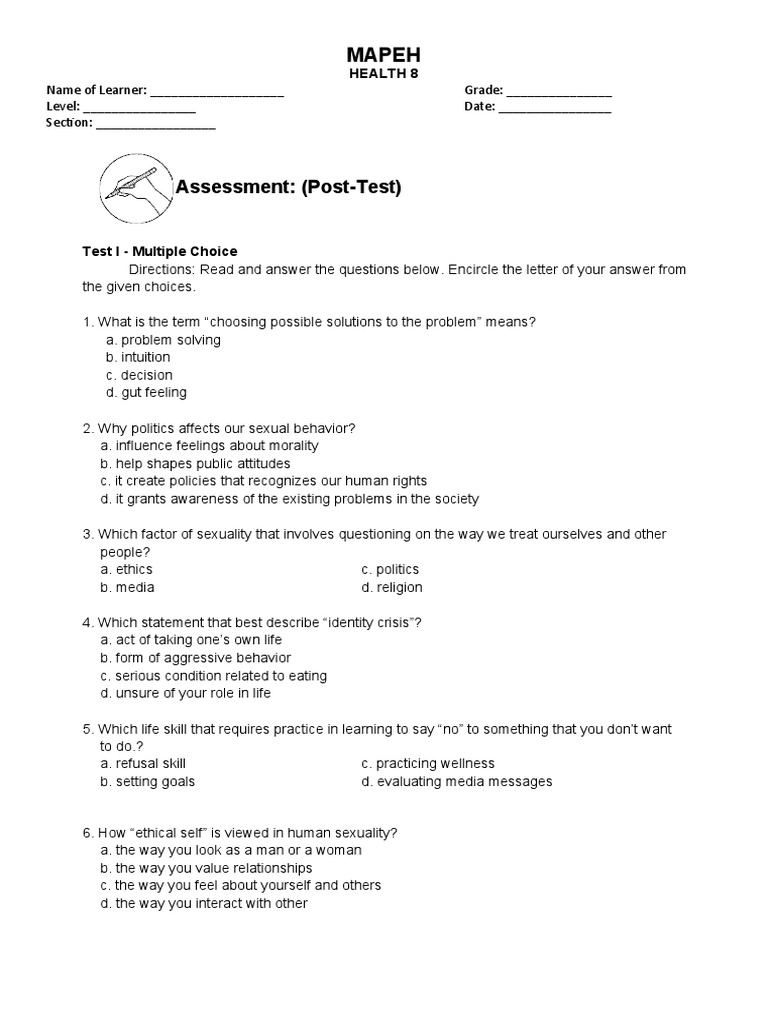Health Post-Test q1 | PDF | Human Sexuality | Behavior