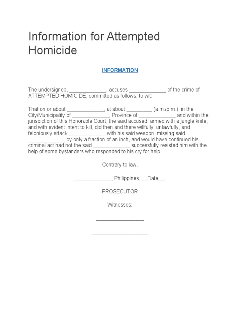 Information For Attempted Homicide | PDF | Social Science