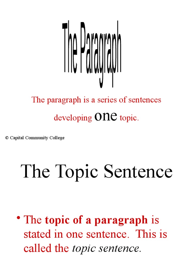 The Paragraph Is A Series of Sentences Developing Topic.: © Capital ...