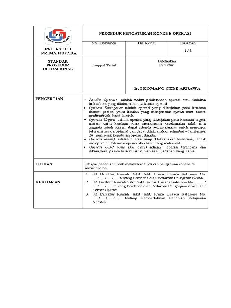 Pengaturan Ronde Operasi (SOP) | PDF