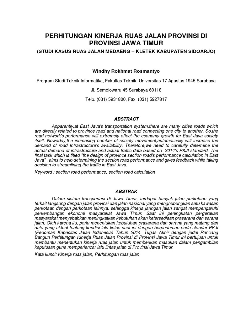 JURNAL Kinerja Jalan Jawa Timur PKJI 2014 | PDF