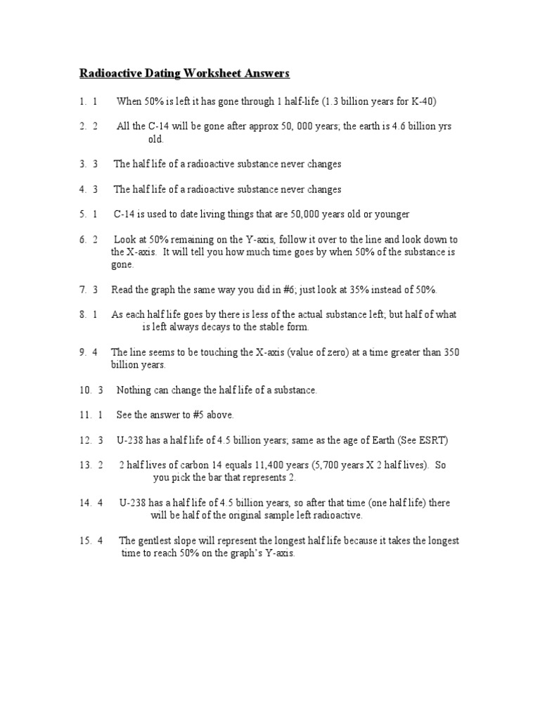 Radioactive Dating Worksheet Answers | PDF