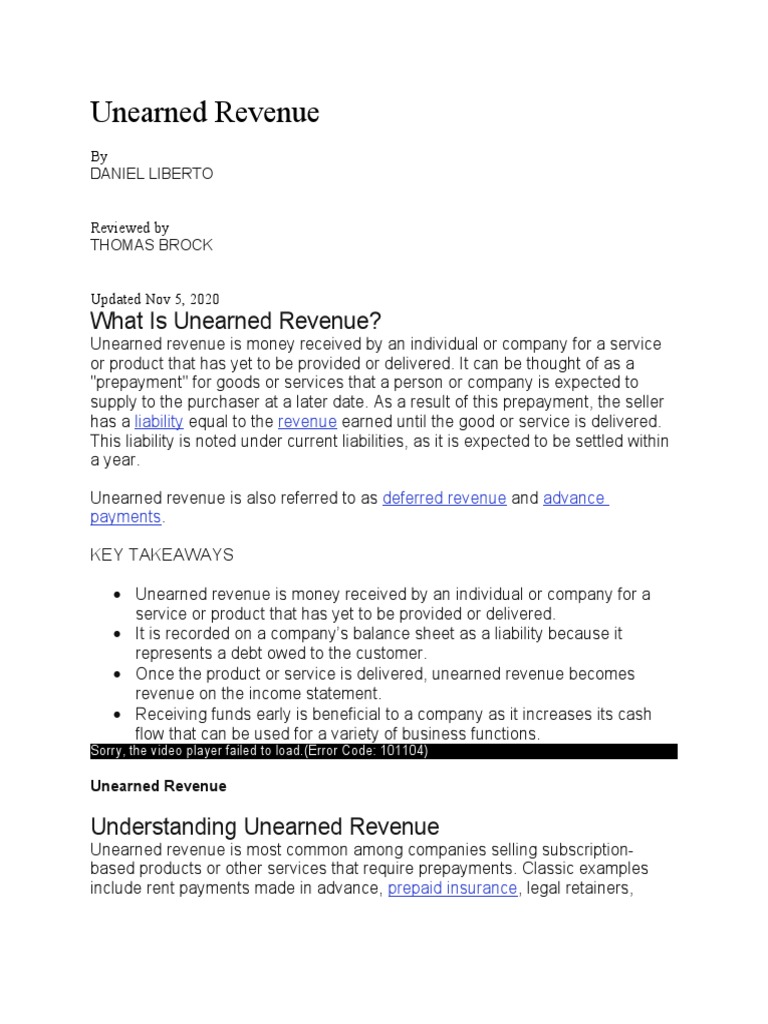 What Is Unearned Revenue? | PDF | Deferred Income | Balance Sheet