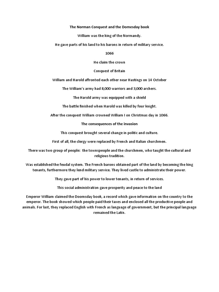 The Norman Conquest and The Domesday Book | PDF | History