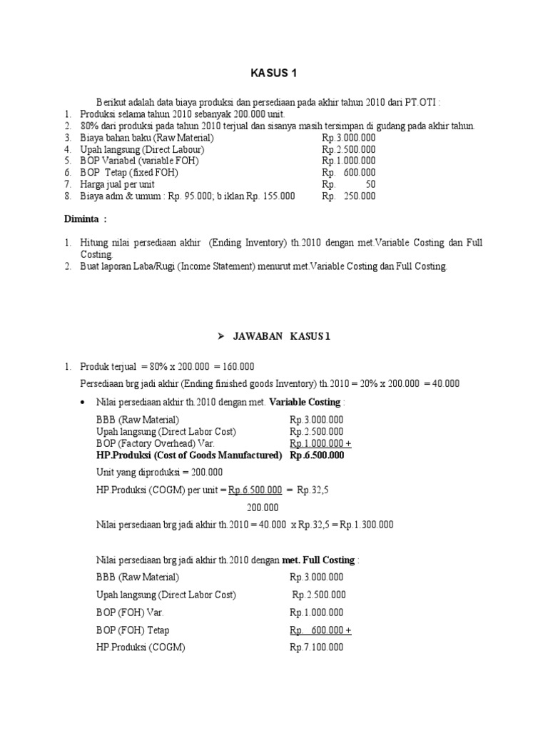 Contoh Soal Variable Costing | PDF