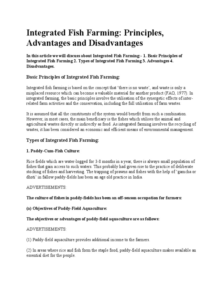 Integrated Fish Farming: Principles, Advantages and Disadvantages | PDF ...
