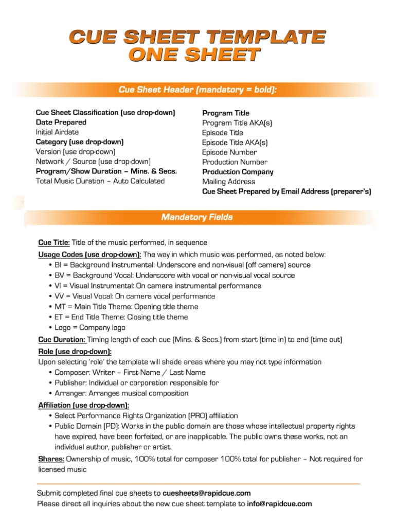 Cue Sheet Instructions | PDF