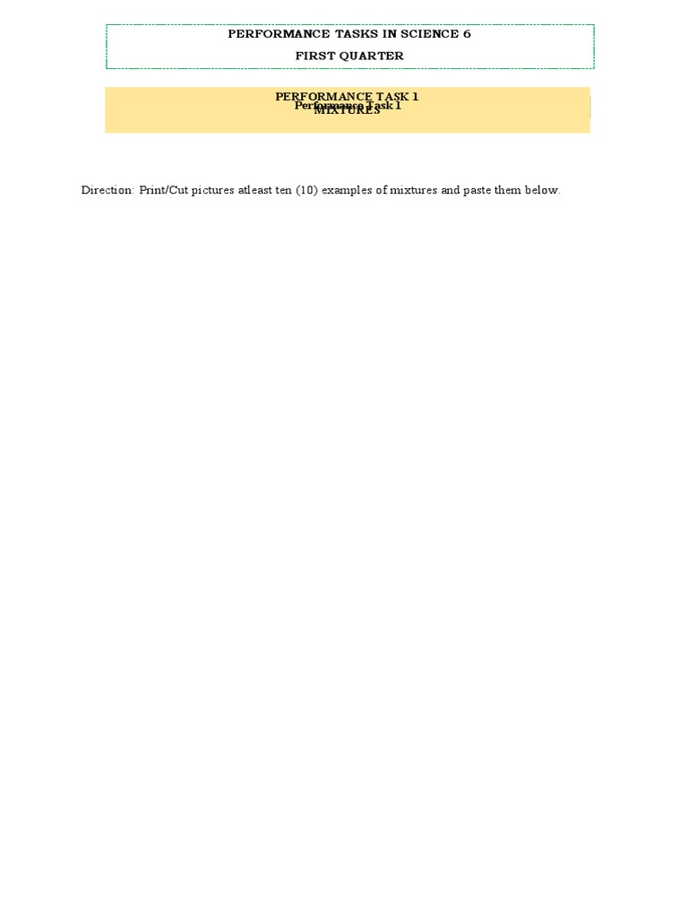 Science 6 Quarter 1 Performance Tasks | PDF | Solution | Mixture