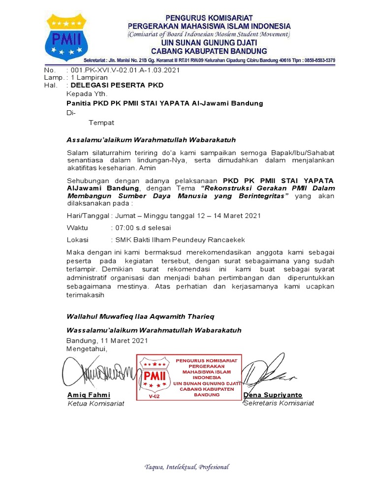 Surat Rekomendasi PKD PMII | PDF