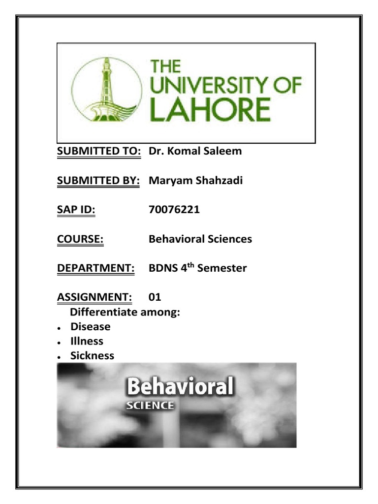 Behavioural Sciences Assignment 1 | PDF | Medicine | Science