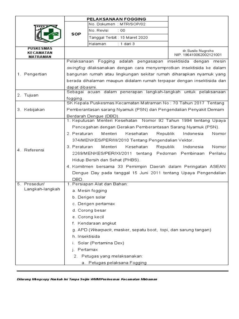Sop Fogging New | PDF