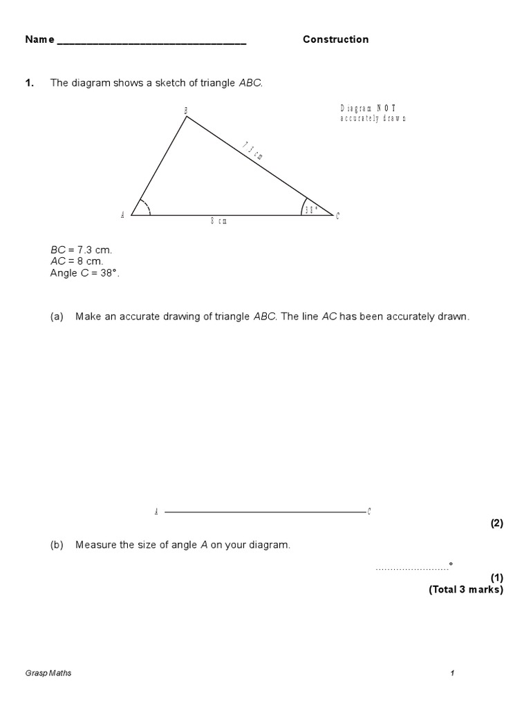 The Diagram Shows A Sketch of Triangle ABC.: Name - Construction | PDF ...