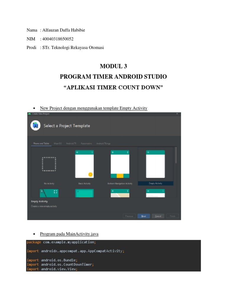 Modul 3 Program Timer Android Studio "Aplikasi Timer Count Down" | PDF ...