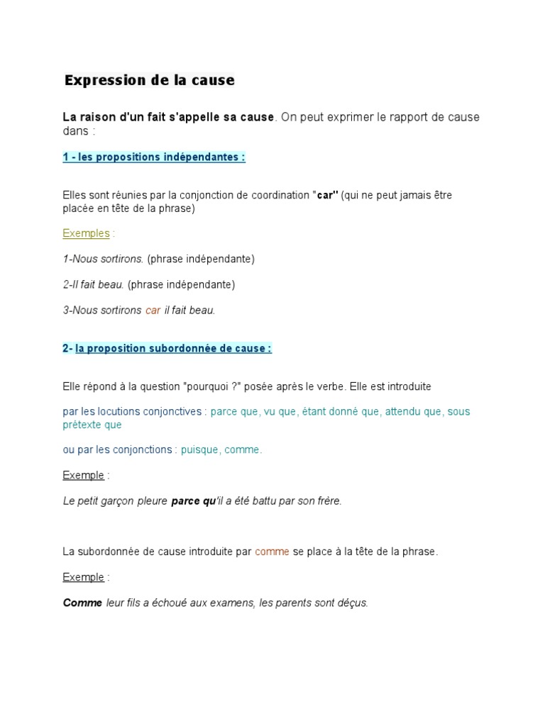 Expressions de cause en français | PDF | Clause | Adposition