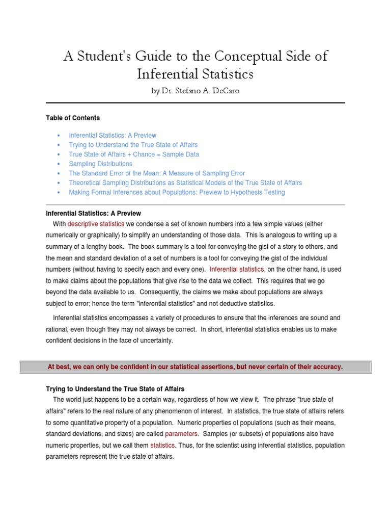 DeCaro Guide To Conceptual Side of Inferential Statistics | PDF | Mean | Statistics