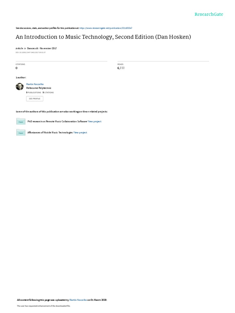 An Introduction To Music Technology, Second Edition (Dan Hosken) | PDF ...