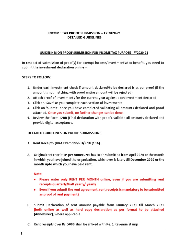 Guidelines for Submitting Income Tax Proofs and Deductions for the ...
