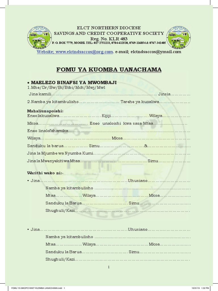 Fomu-Ya-Kuomba-Uanachama Kikundi Au Kampuni | PDF
