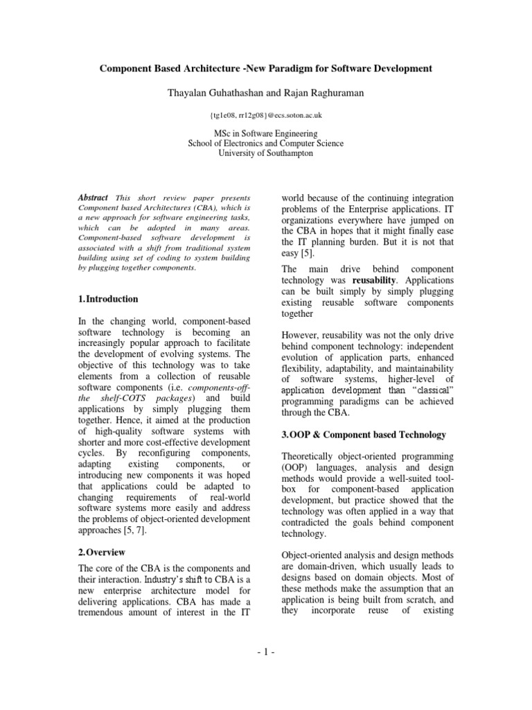 Component Based Architecture | PDF | Component Based Software Engineering | Object Oriented ...
