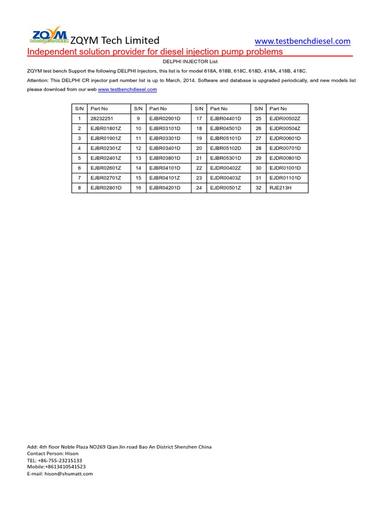 Delphi Injector List | PDF