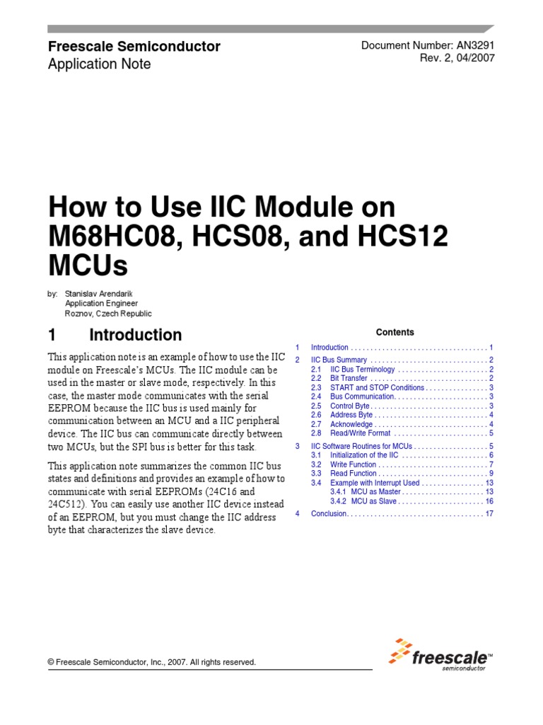 How To Use IIC Module On M68HC08, HCS08, and HCS12 Mcus: Application Note | PDF | Computer ...