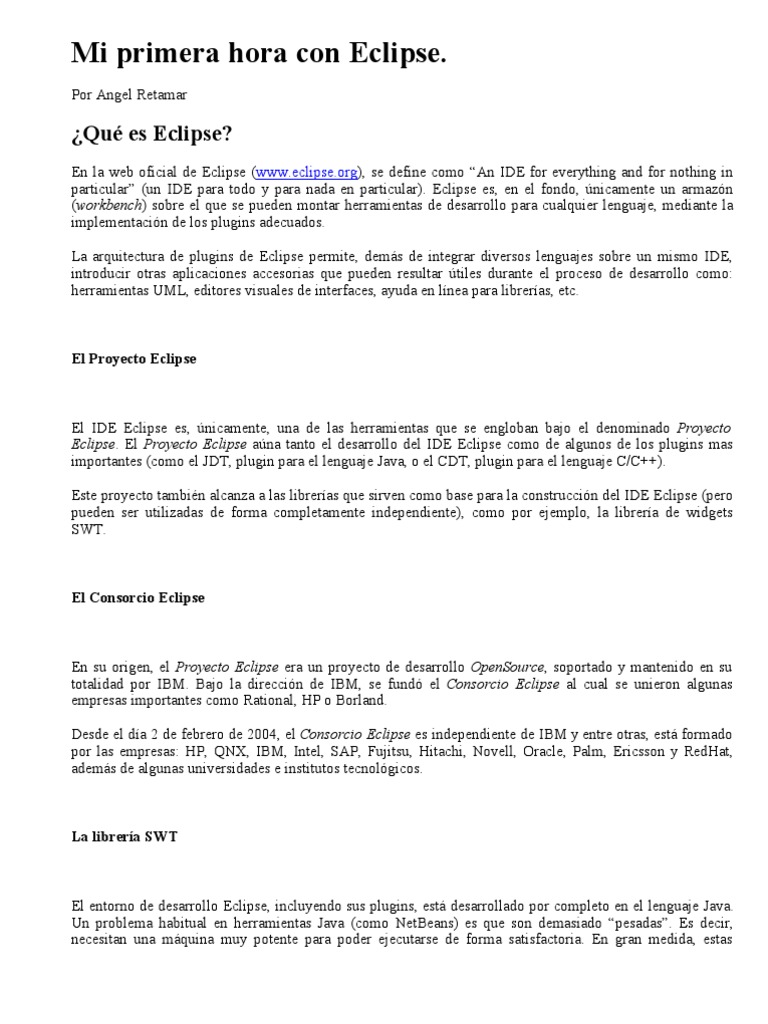 Eclipse Ide Descargar Gratis Pdf Eclipse Software Entorno De Desarrollo Integrado
