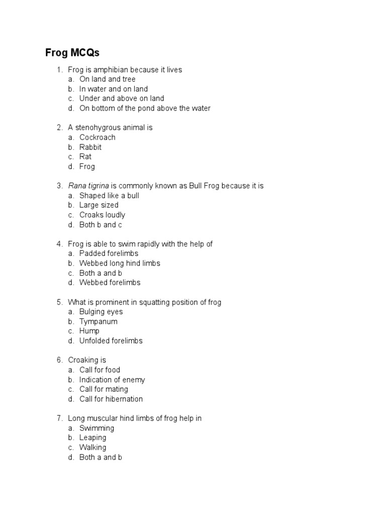 Frog MCQs | PDF | Atrium (Heart) | Heart