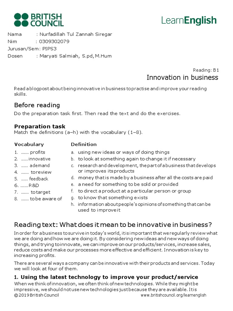 LearnEnglish Reading B1 Innovation in Business | PDF | Innovation ...
