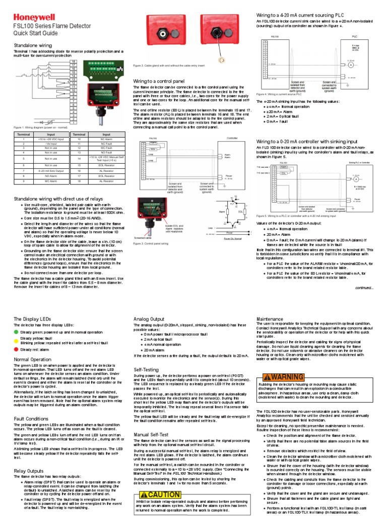 FSL100 Series Flame Detector Quick Start Guide: Wiring To A 4-20 Ma ...