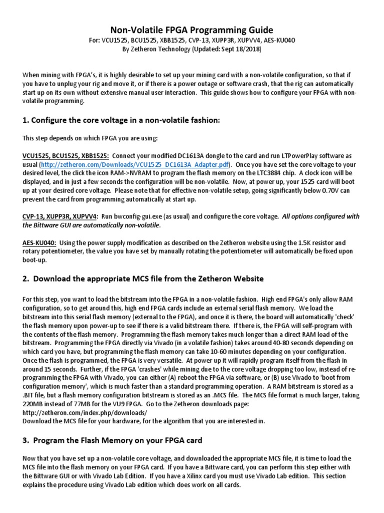 Non-Volatile FPGA Programming Guide: 1. Configure The Core Voltage in A ...