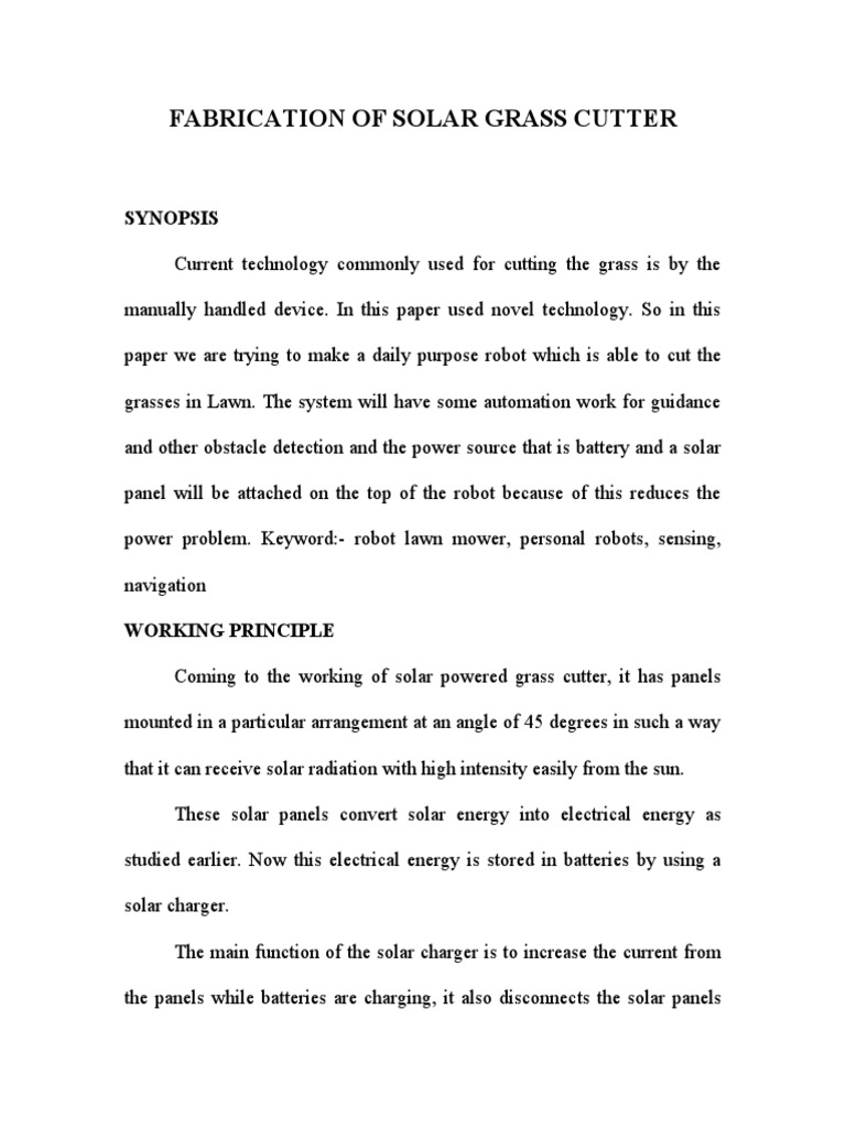 Fabrication of Solar Grass Cutter | PDF