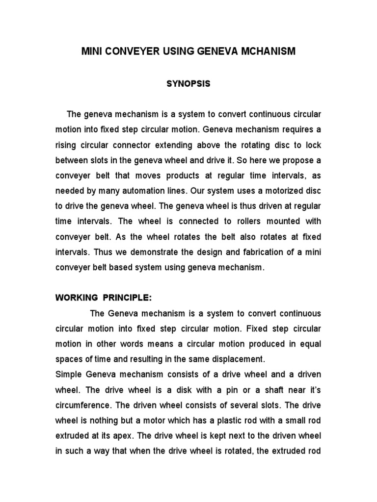 Mini Conveyor Using Geneva Mechanism | PDF